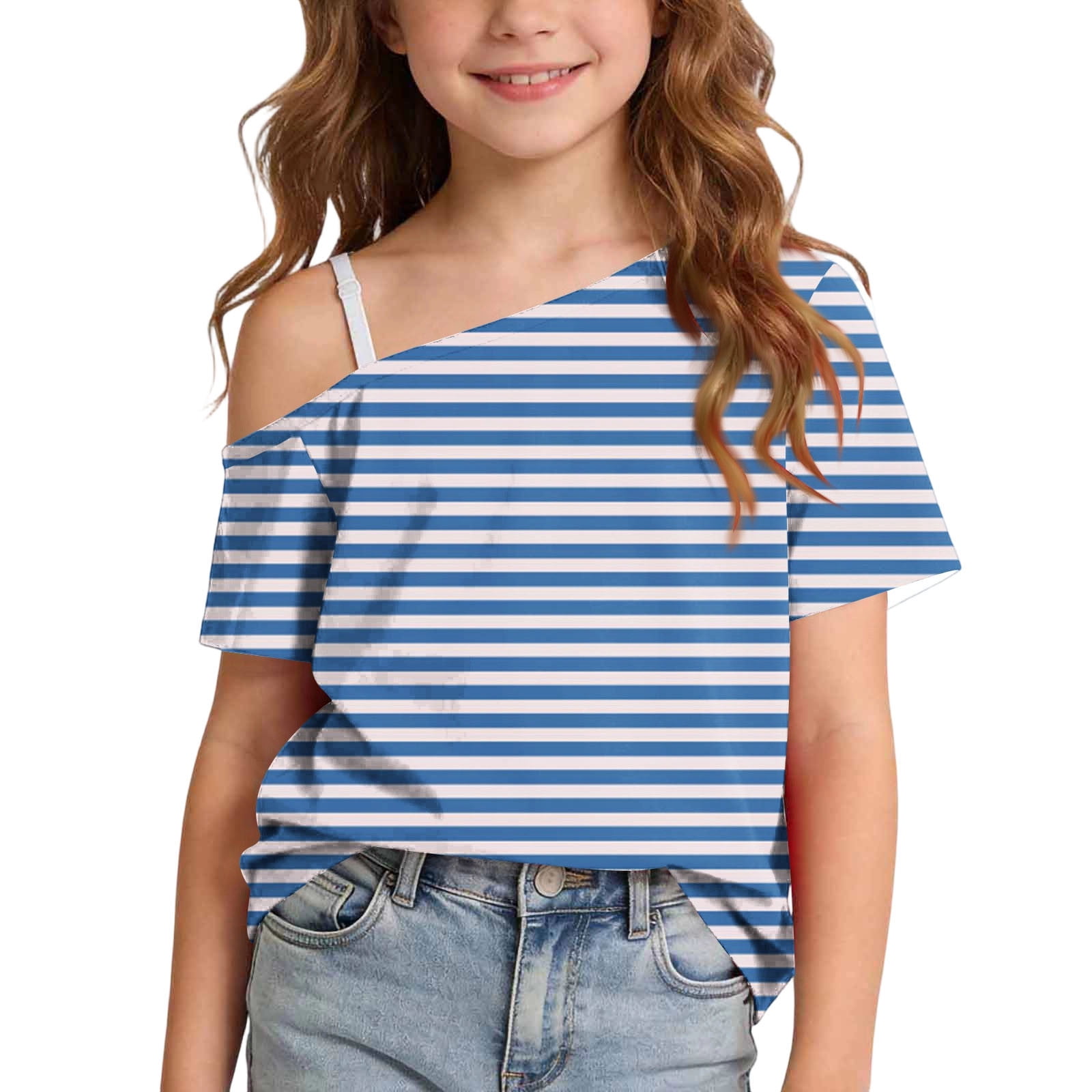Chiccall Big Girls Off Shoulder Striped Tee Tops Trendy Oversized ...