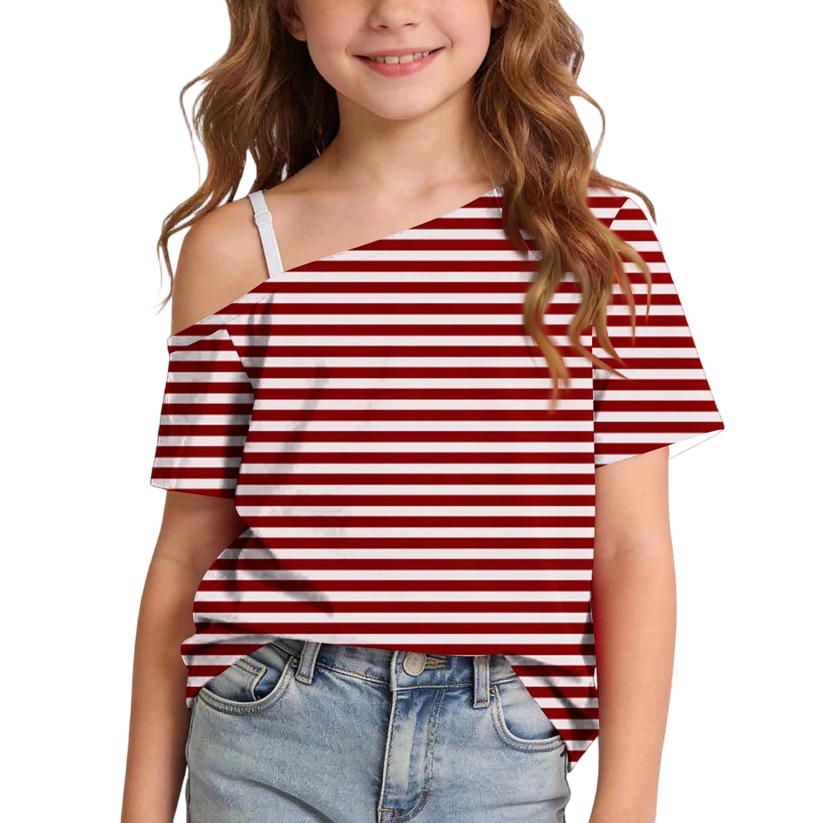 Chiccall Big Girls Off Shoulder Striped Tee Tops Trendy Oversized ...