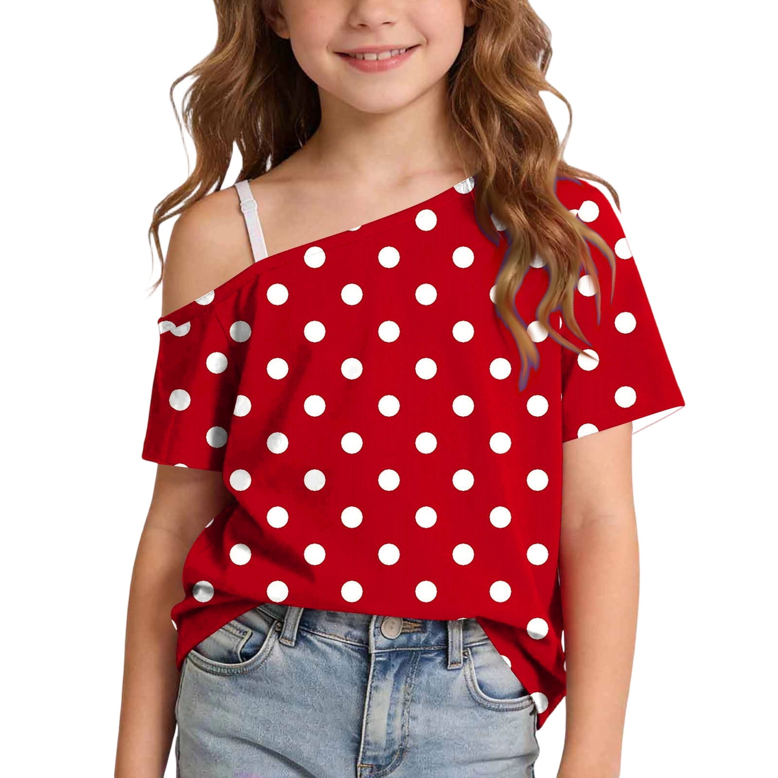 Chiccall Big Girls Off Shoulder Tee Tops Trendy Oversized Dots ...