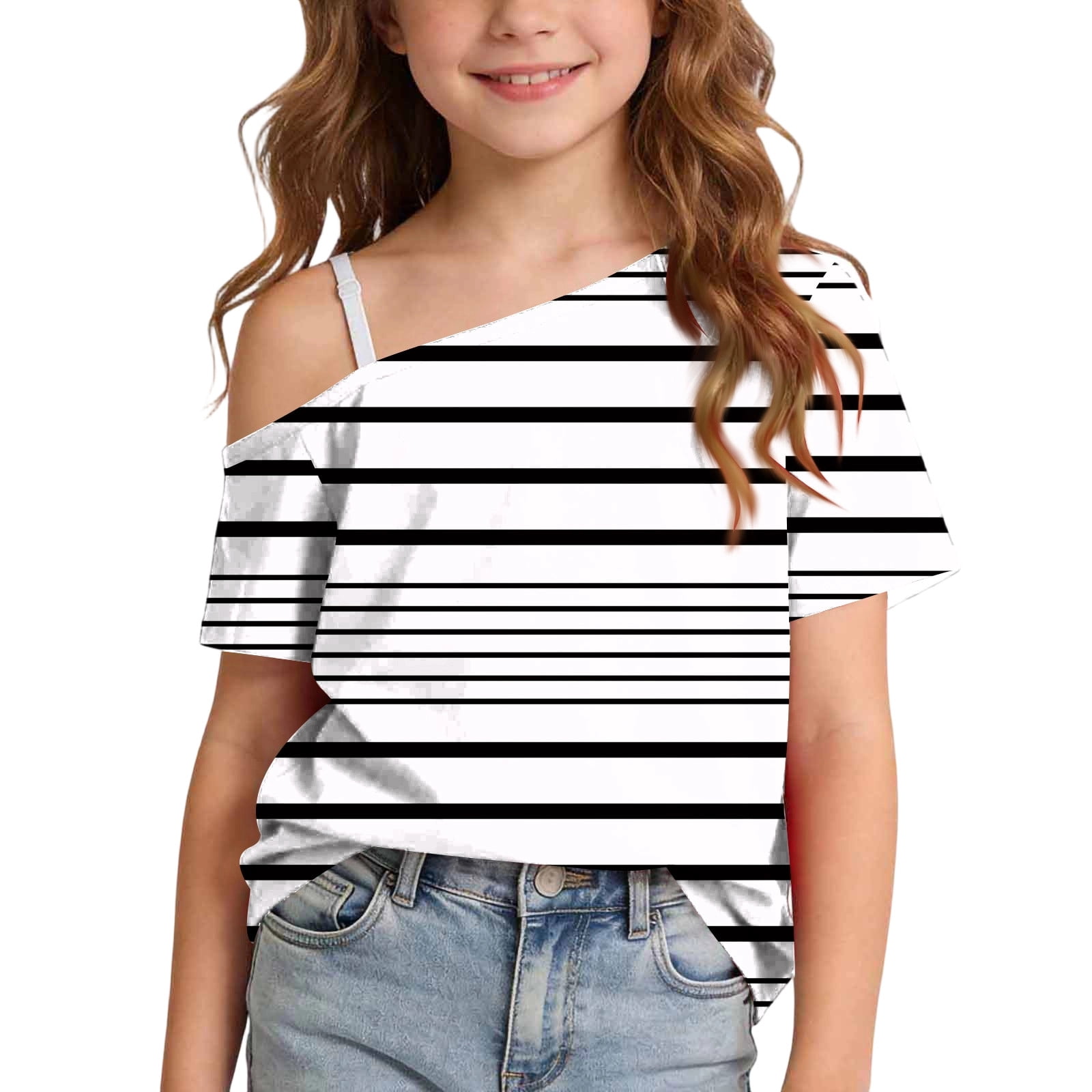 Chiccall Big Girls Off Shoulder Tee Tops Trendy Oversized Irregular ...