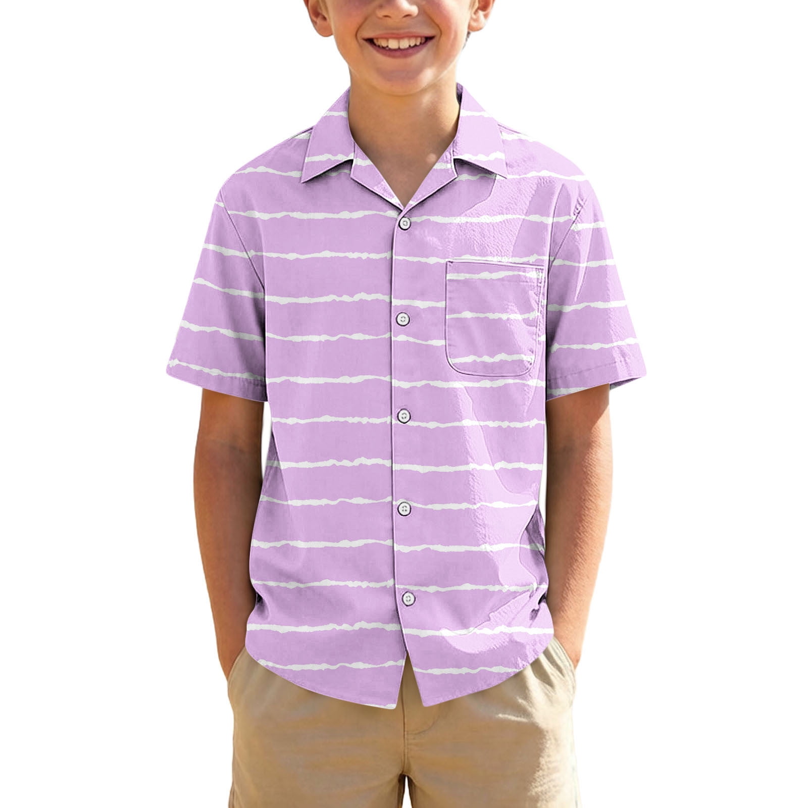 Chiccall Boys and Girls Cuban Collar Shirt Short Sleeve Buttons Pockets ...