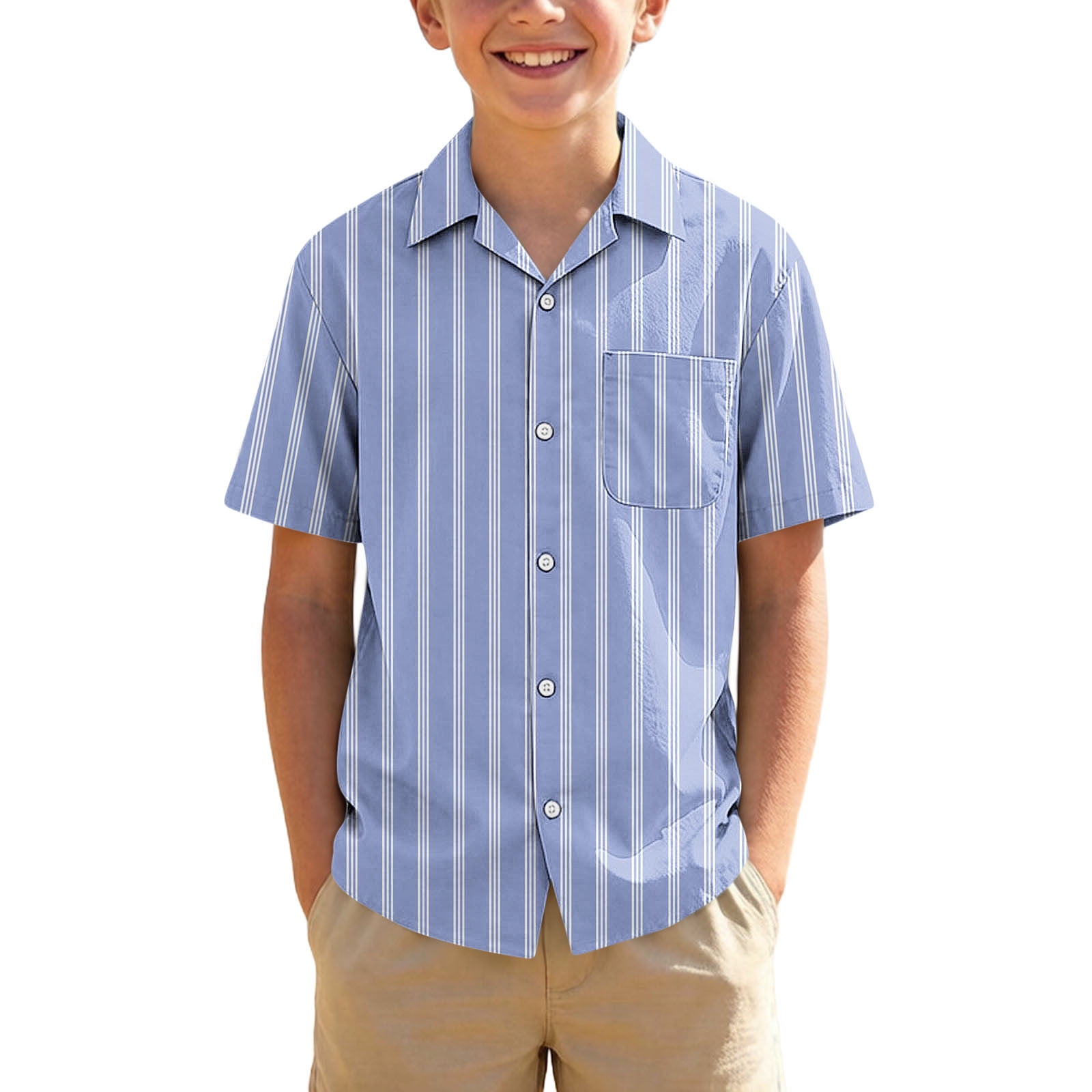 Chiccall Boys and Girls Cuban Collar Shirt Short Sleeve Buttons ...