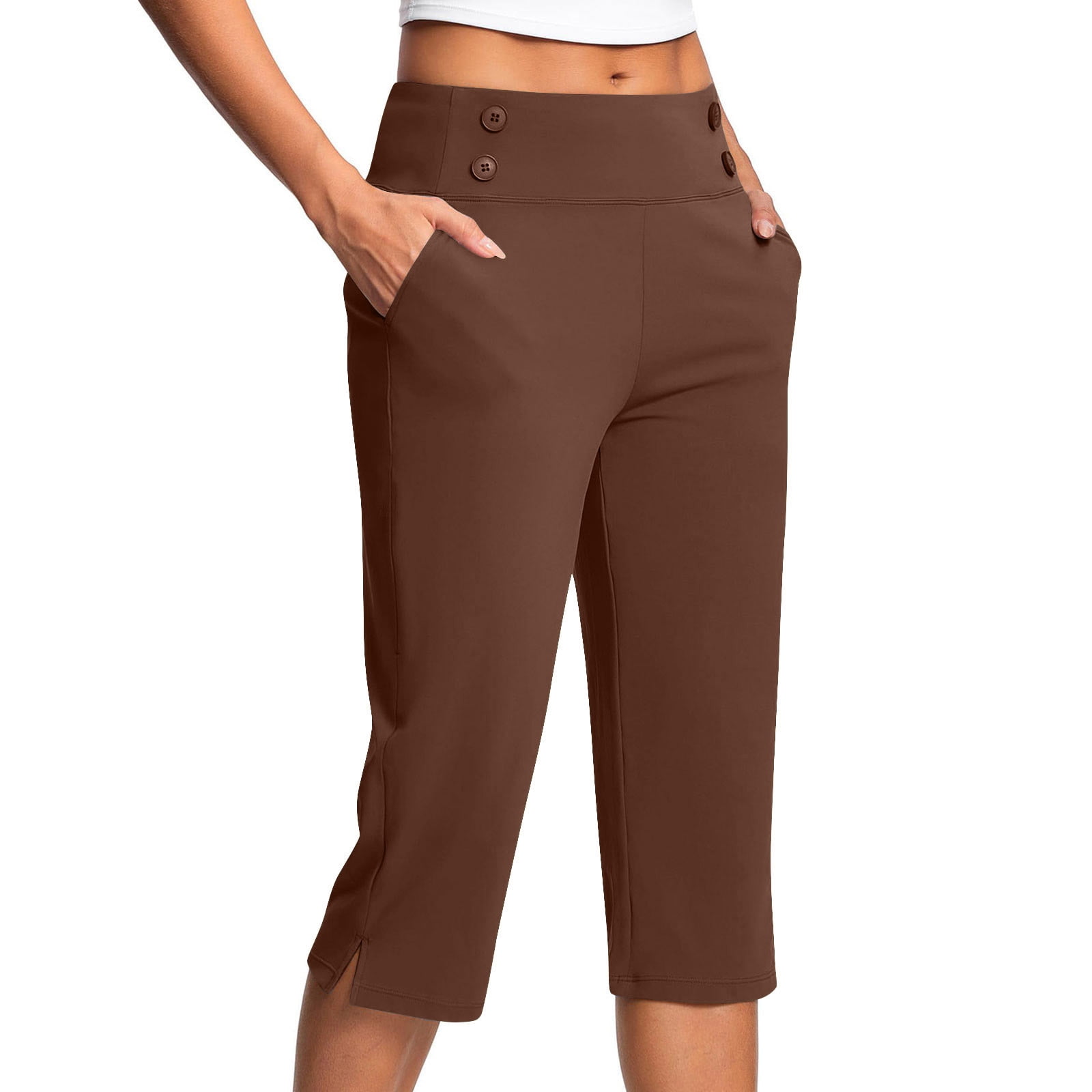 Chiccall Capris Pants for Women Knee Length Stretch High Waisted Crop ...