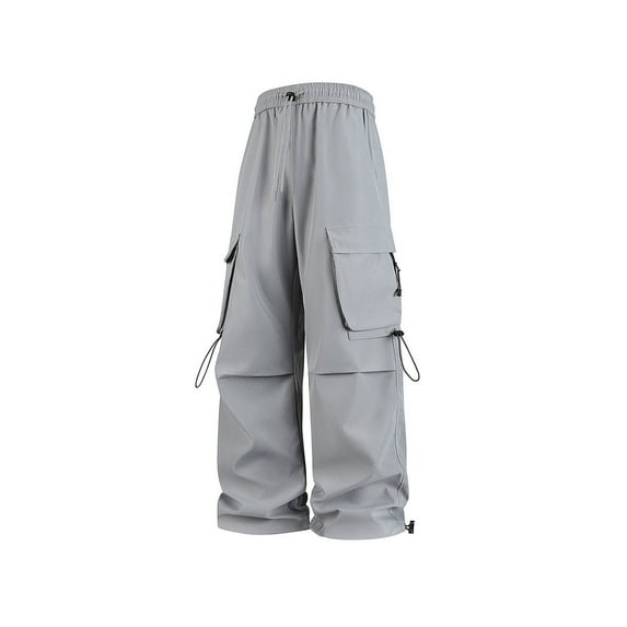 Chiccall Cargo Pants for Men Baggy Wide Leg Toggles Pleated Pants Streetwear Elastic Waist ...