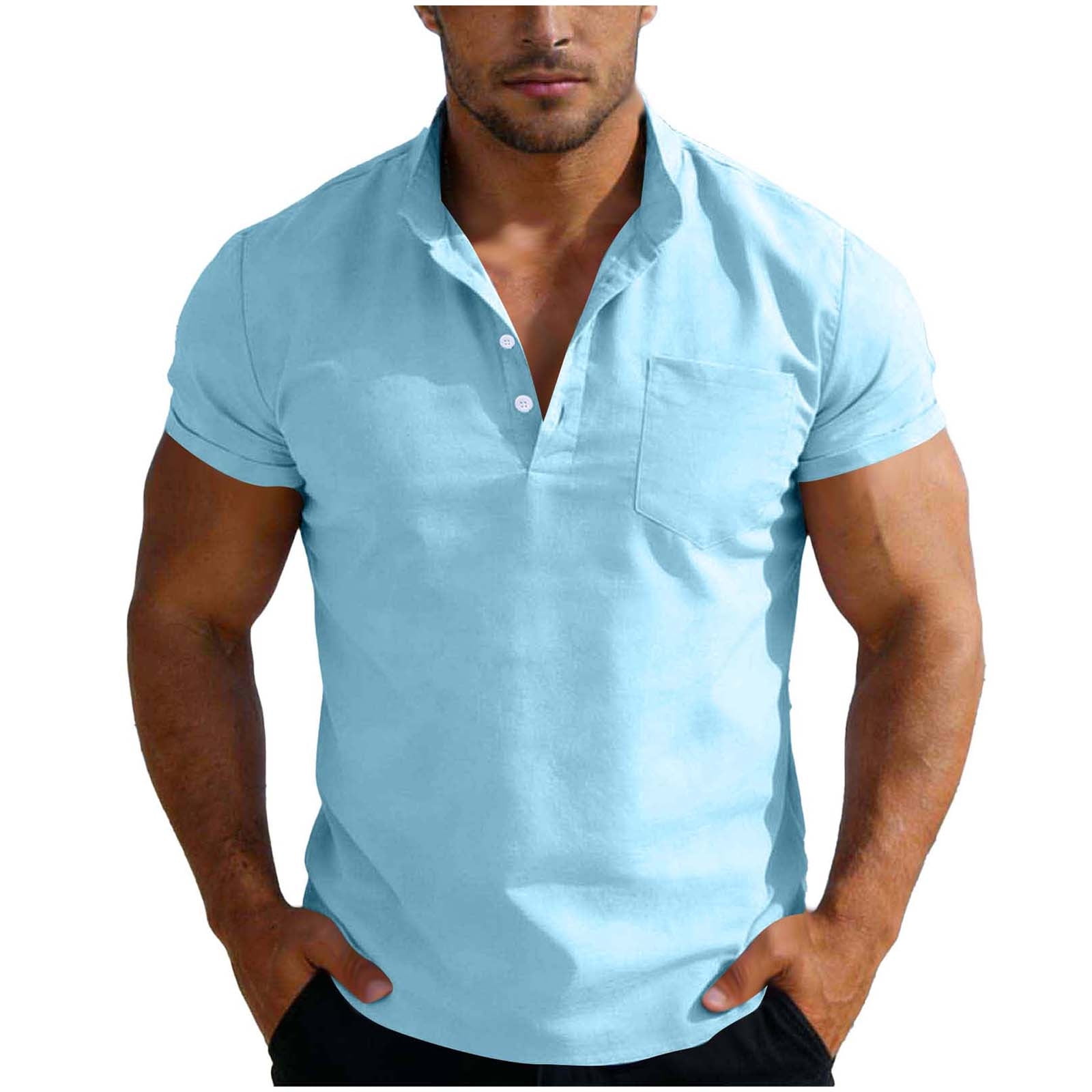 Chiccall Cotton Linen Shirts for Men Stand Collar Summer Lightweight ...