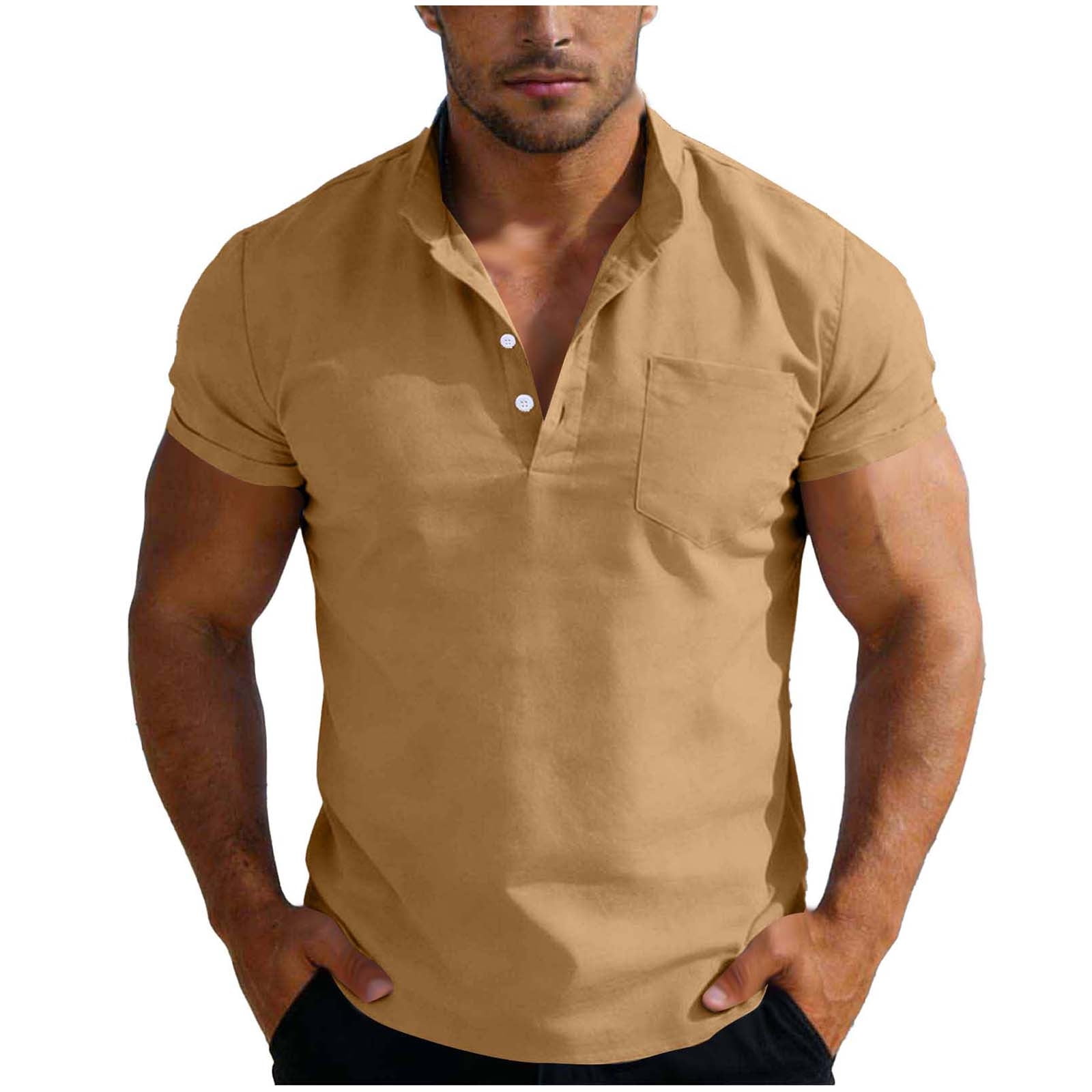 Chiccall Cotton Linen Shirts for Men Stand Collar Summer Lightweight ...