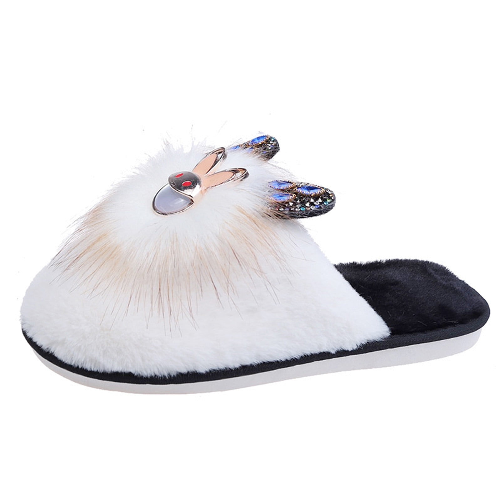 Chiccall Cute Bunny Fuzzy Slippers, Warm Animal Memory Foam Closed Toe ...