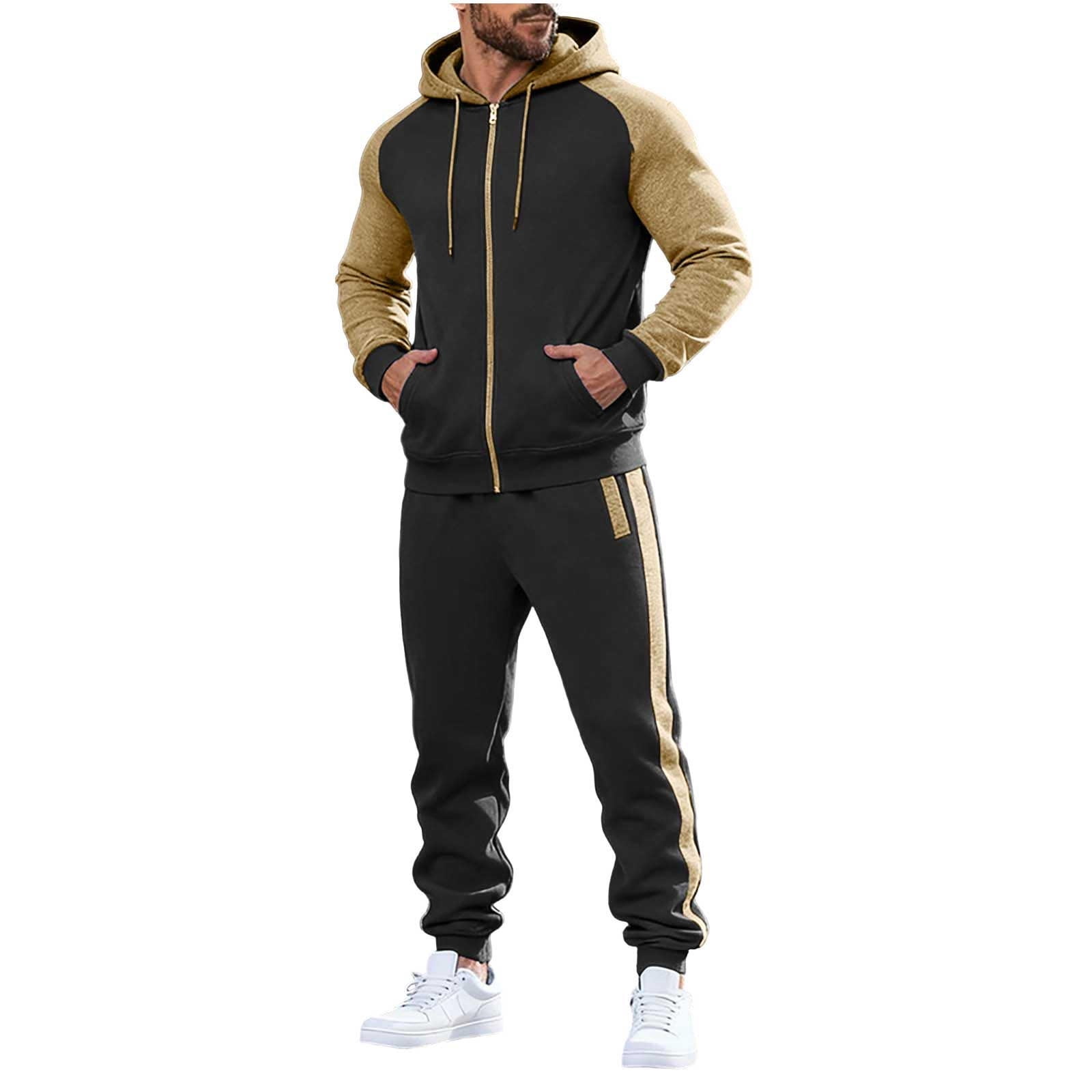 Chiccall Fleece Tracksuits for Men 2 Pieces Set Colorblock Full Zip ...