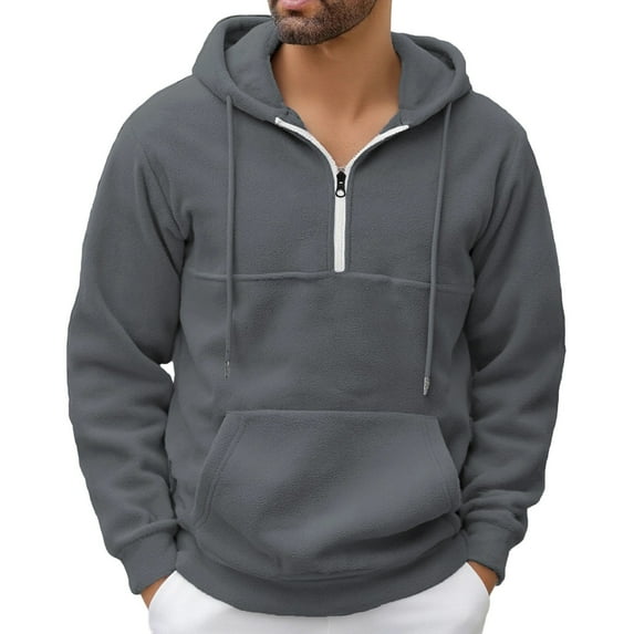 Chiccall Fuzzy Fleece Hoodies for Men Quarter Zip Hooded Sweatshirt ...