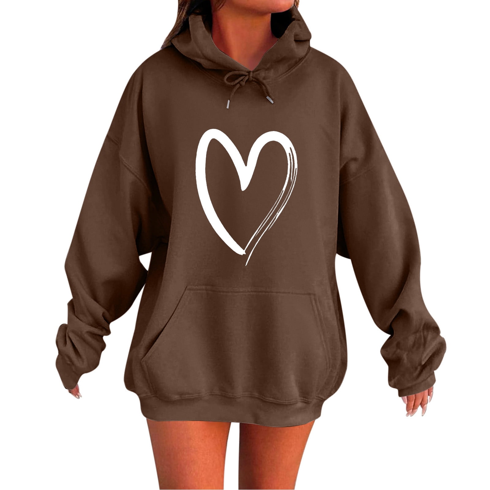 Chiccall Heart Printed Hoodies for Women Oversized Drawstring Hooded ...