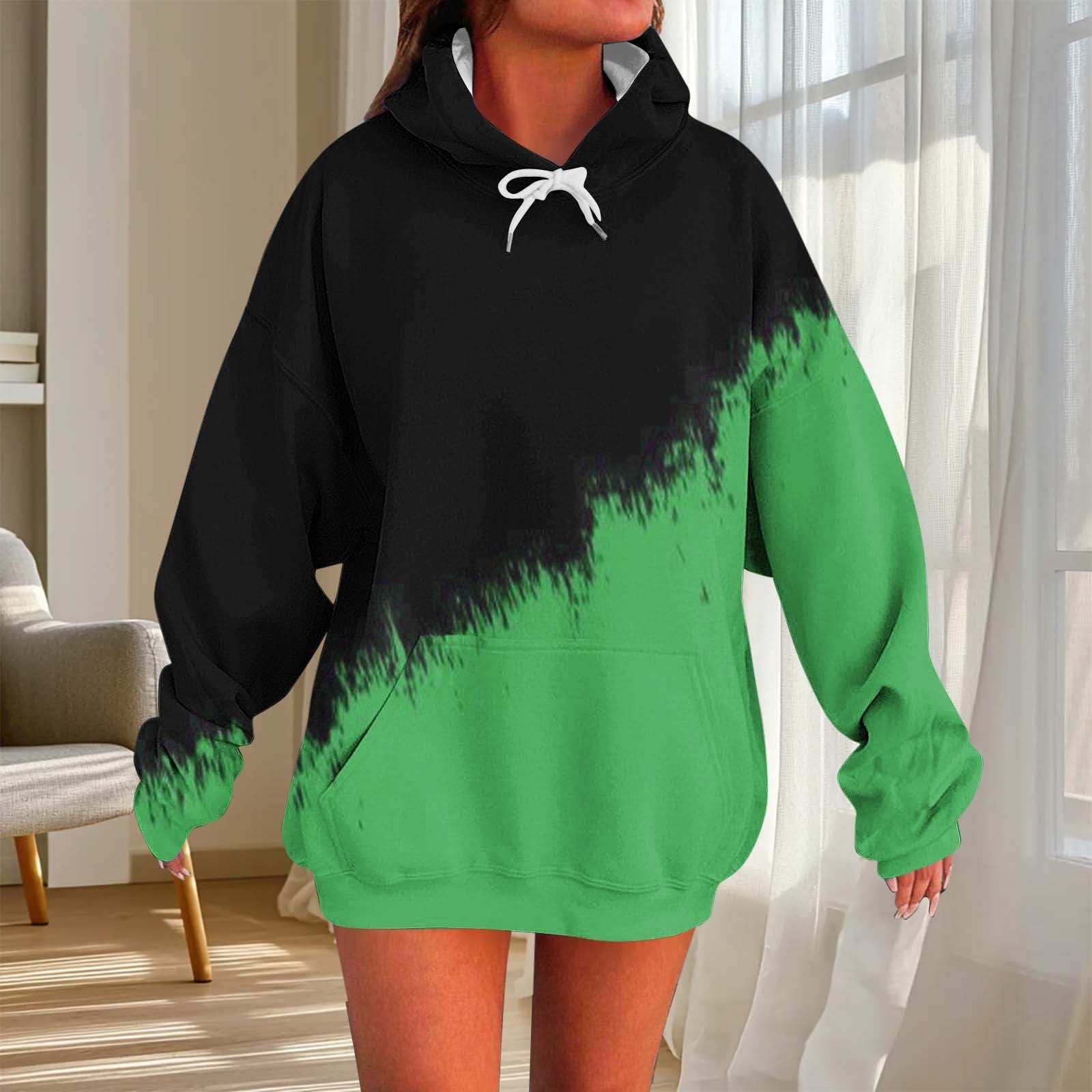 Chiccall Hoodies for Women Gradient Loose Fall Pullover Tops Drawstring ...