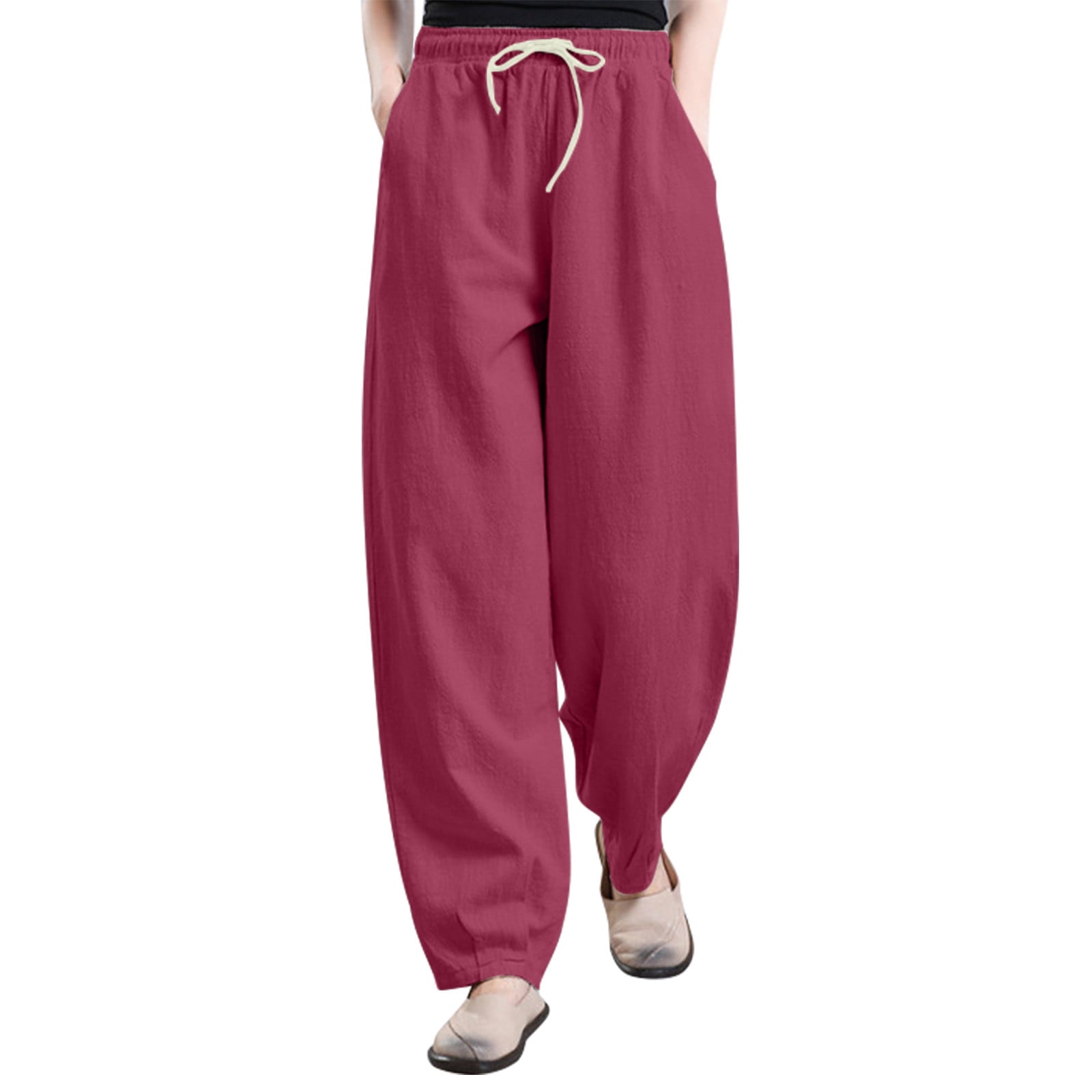 Chiccall Linen Pants for Women Drawstring Elastic Waist Pants Cotton ...