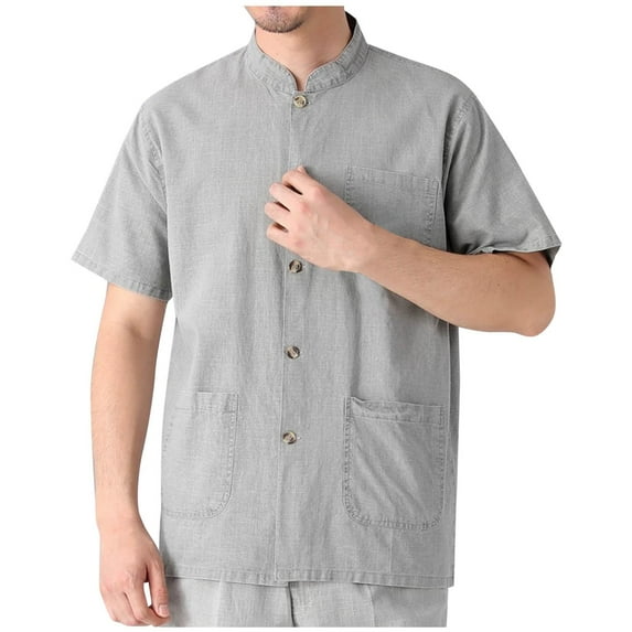 Chiccall Loose Shirts for Men Plus Size Casual Summer Linen Cotton ...