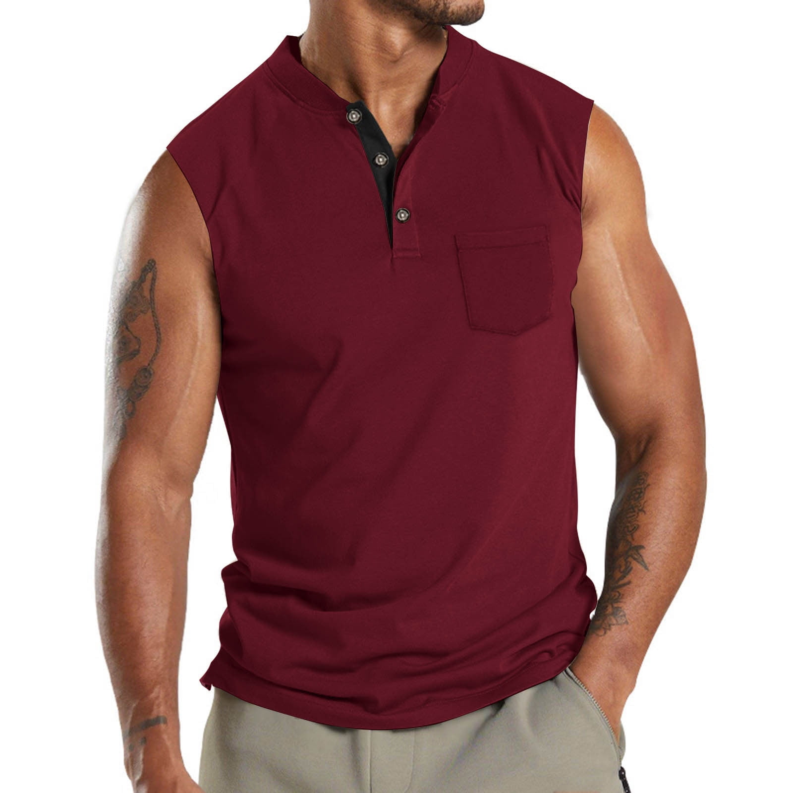Chiccall Men's Button up Tank Tops Lightweight Casual Sleeveless Solid Color Muscle Tees ...
