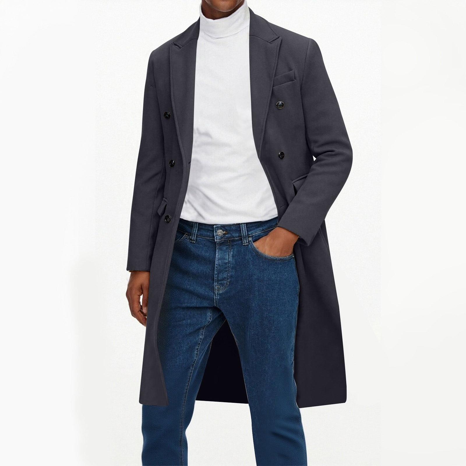 Chiccall Men's Classic Double Breasted Pea Coat Vintage Fleece Notched ...