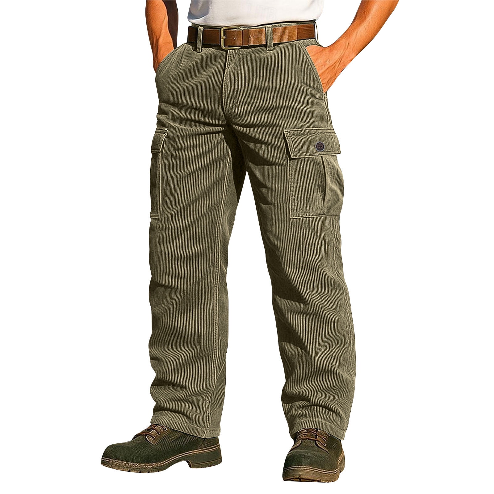 Chiccall Men's Corduroy Cargo Pants Casual Vintage Baggy Straight Leg ...