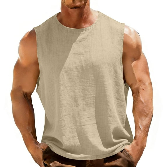 Chiccall Men's Cotton Linen Workout Gym Tank Top Sleeveless Cut Off ...