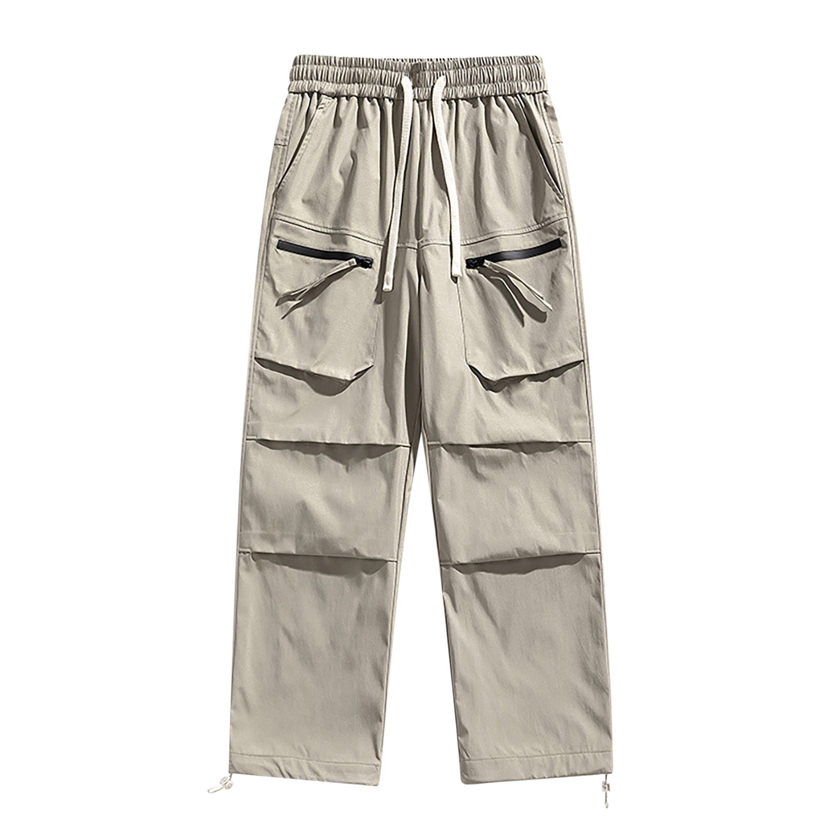 Chiccall Men's Elastic Waist Drawstring Big Pockets Streetwear Loose Cargo Pants Stylish Wide ...