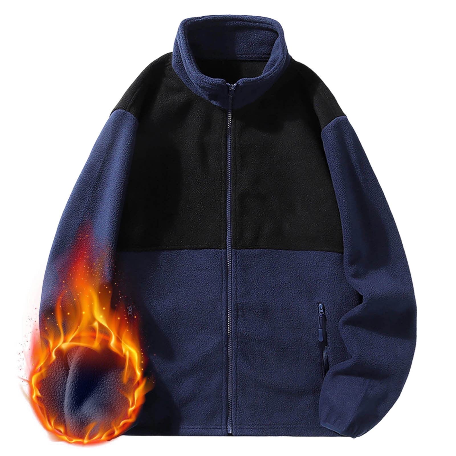 Chiccall Men's Fleece Jackets Loose Colorblock Stand Collar Full Zip ...