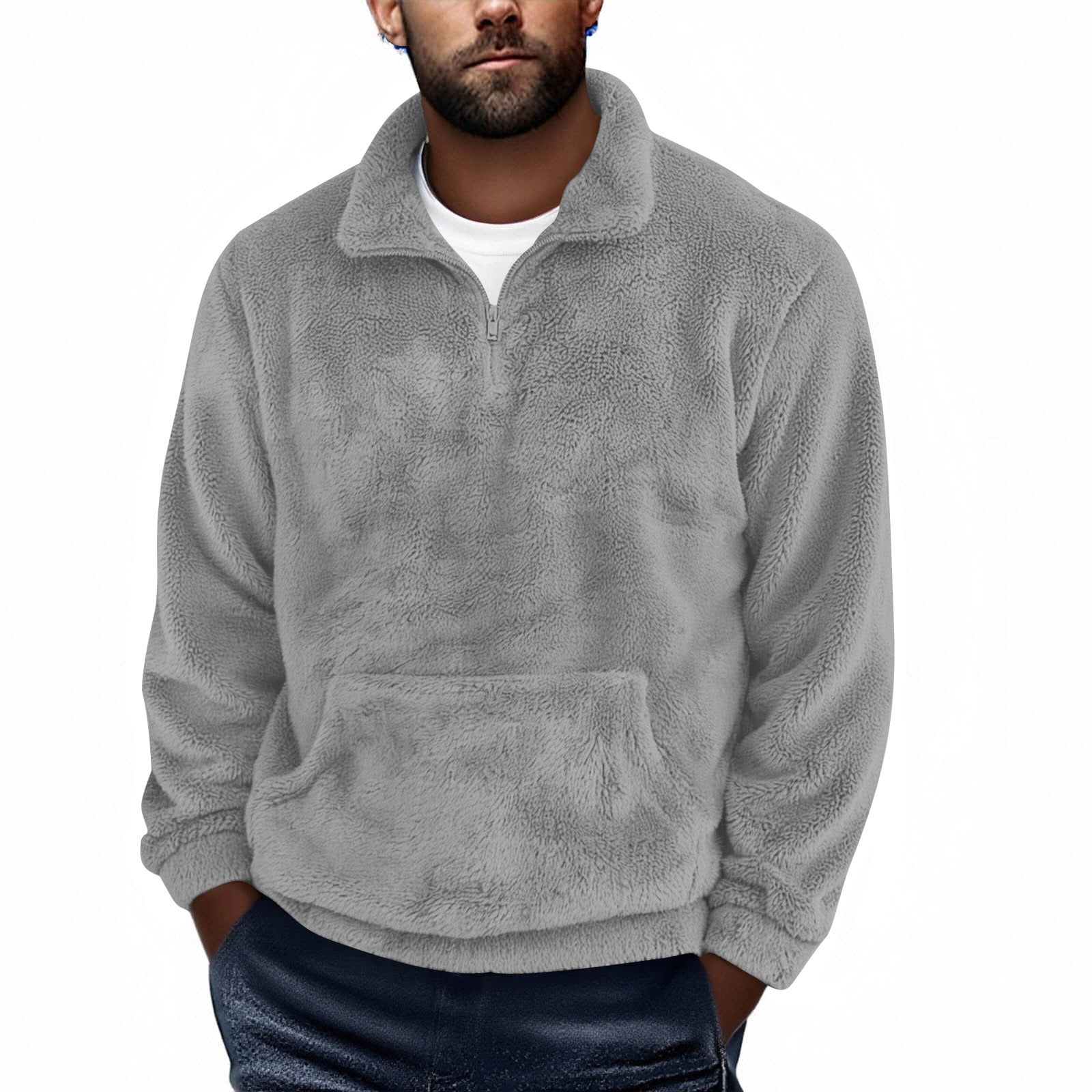Chiccall Men's Fuzzy Mock Neck Sweatshirt Quarter Zip Fleece Pullover ...