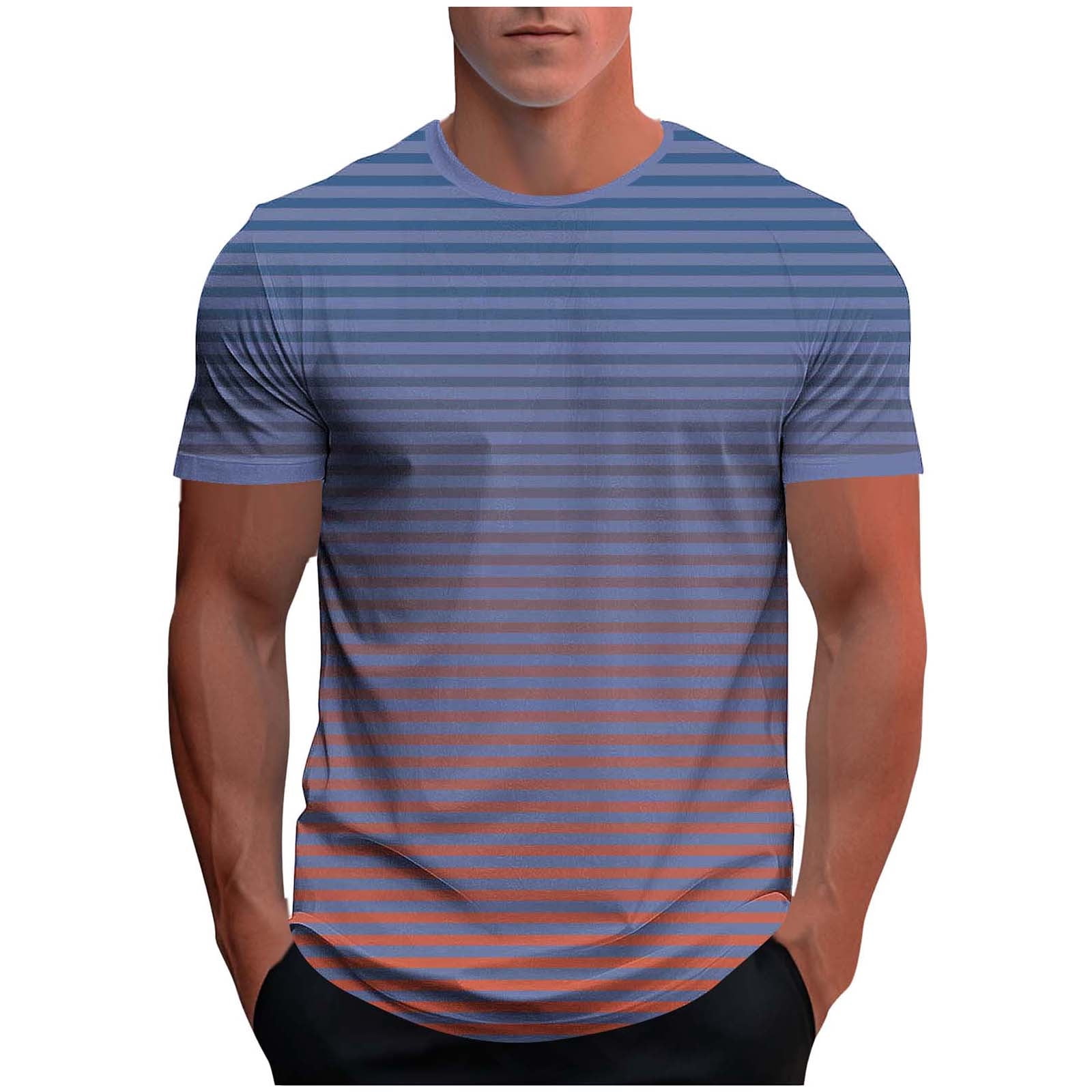 Chiccall Men's Graphic T Shirts Gradient Stripe Printed Casual Soft ...