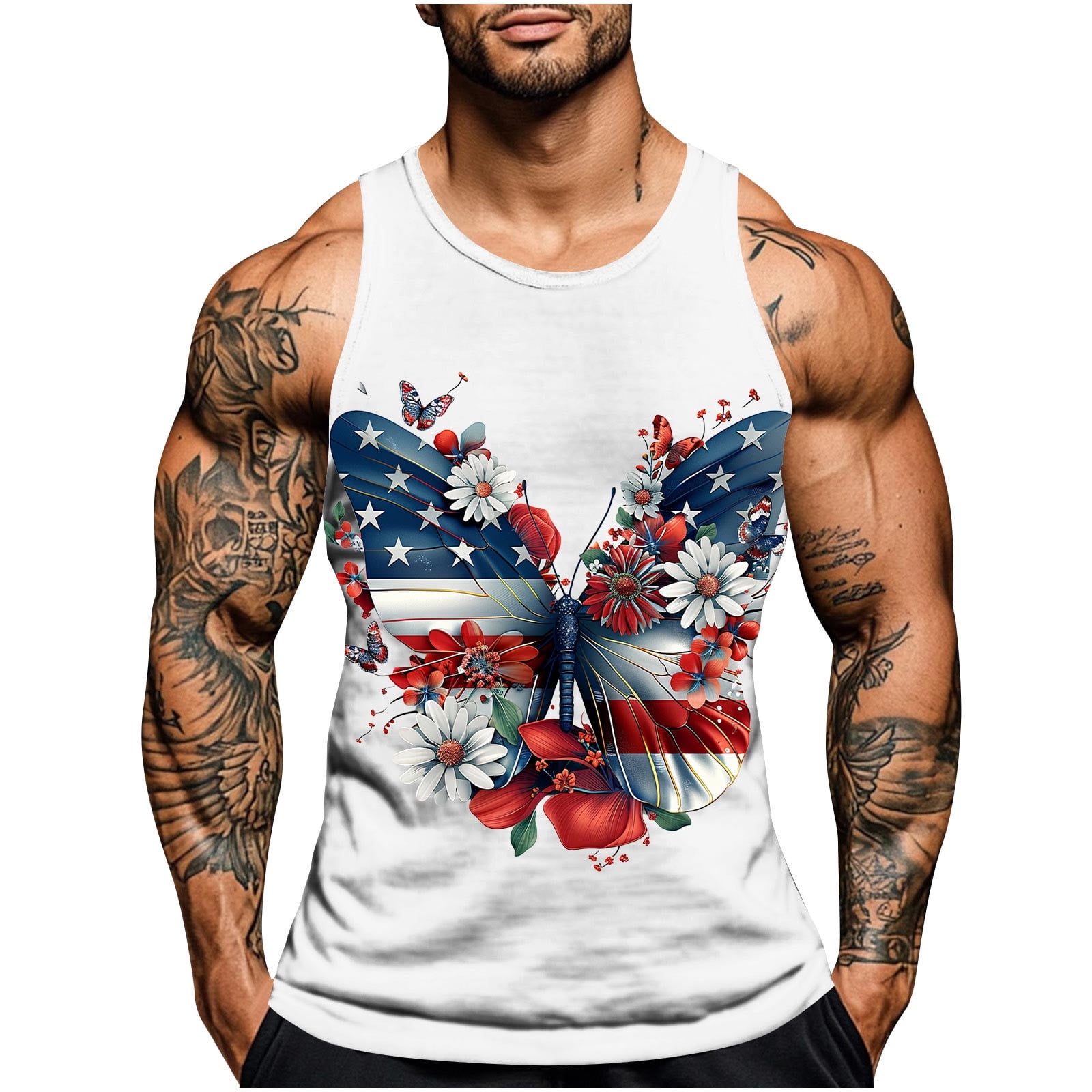 Chiccall Men's Summer Tops 4th of July Patriotic Tank Tops Independence Day Flag Print Casual ...