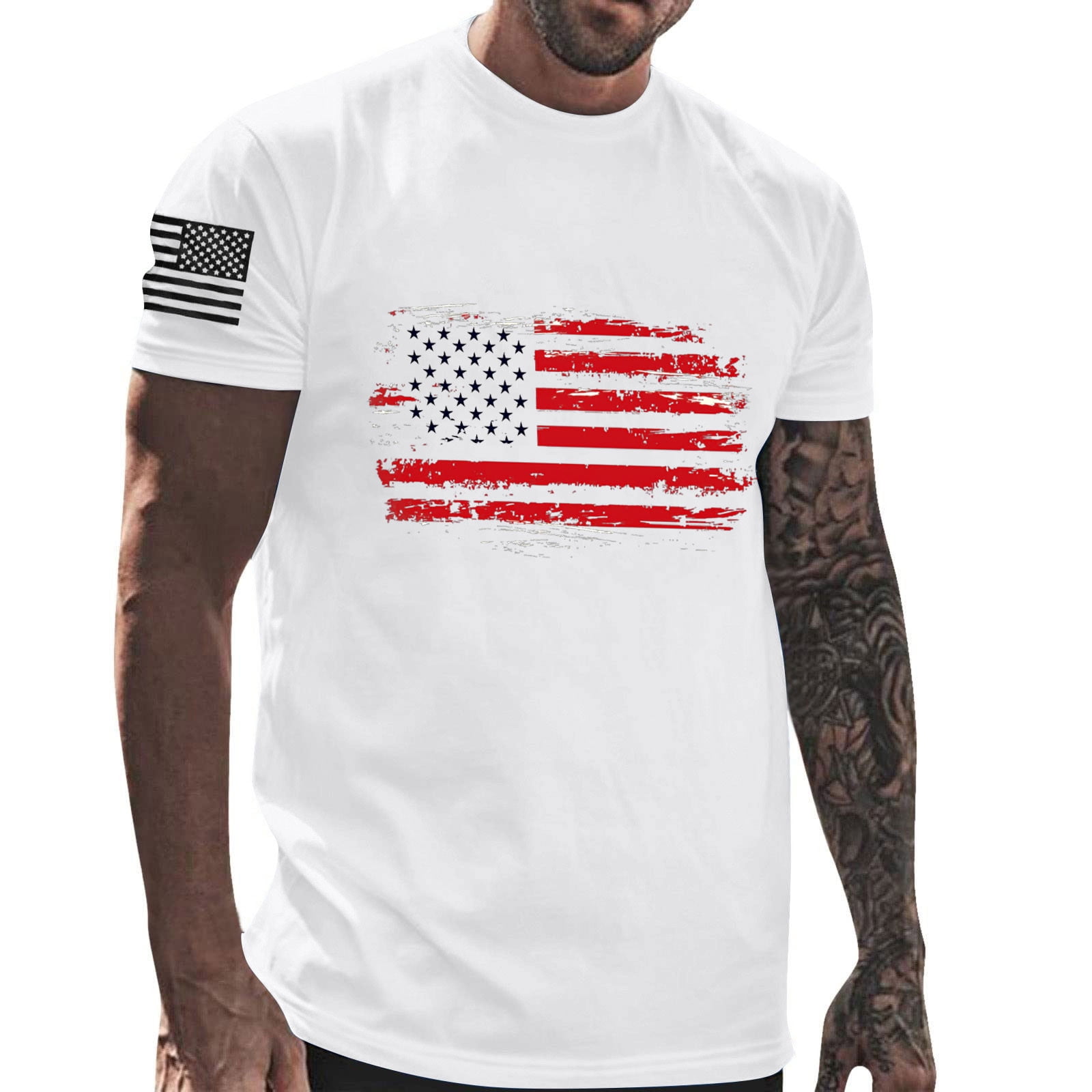 Chiccall Men's Summer Tops Flag Print Patriotic Crew Neck Tees Short Sleeve Independence Day ...