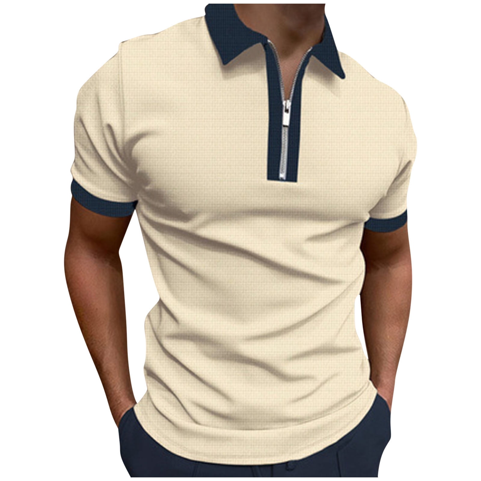 Chiccall Men's Summer Tops Short Sleeve Zip-up Shirts Casual ...