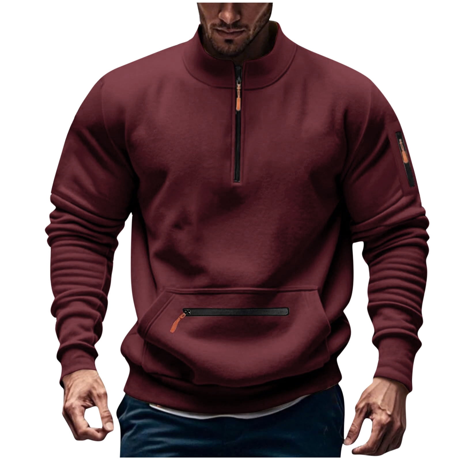 Chiccall Men's Sweatshirts Long Sleeve Quarter-Zip Stand Collar Workout ...