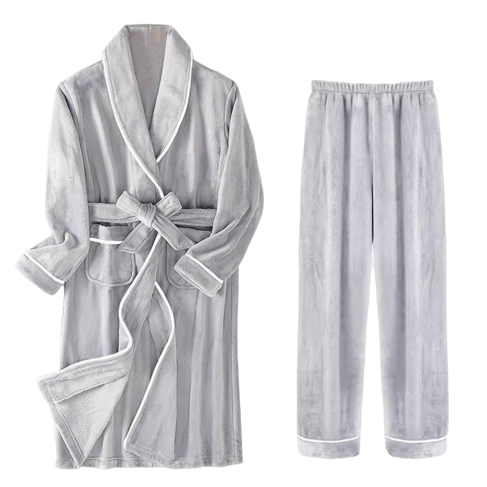 Chiccall Men's Thickened Fuzzy Loungwear Set Long Bathrobe Baggy Pants ...