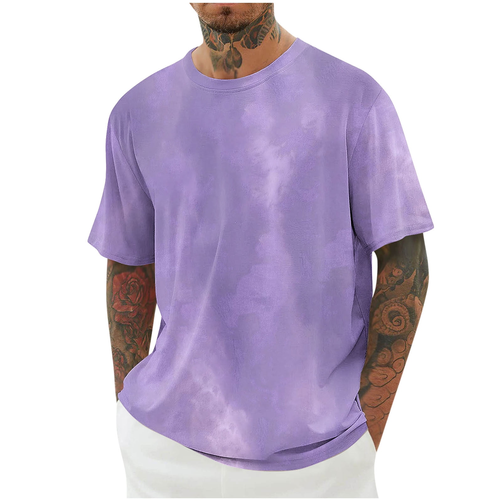 Chiccall Men's Tie Dye Summer Tops Plus Size Soft Shirts Casual Solid ...