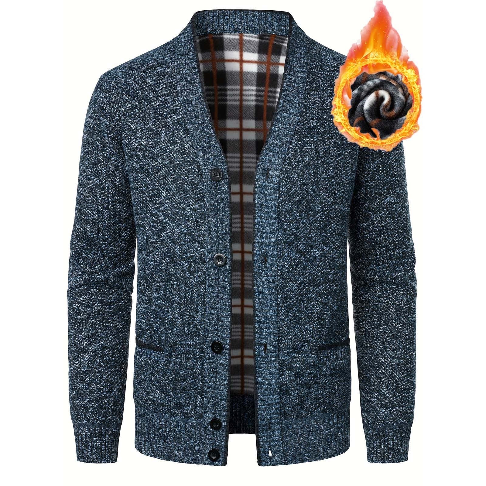 Chiccall Men's Vintage Cardigan Sweaters Thick Knitted Fleece Lined ...