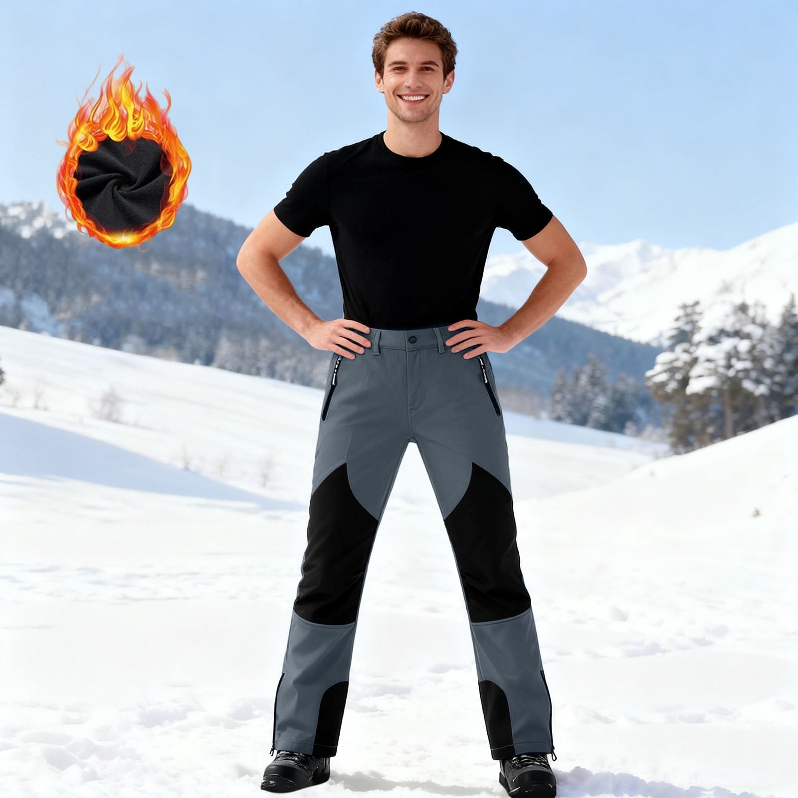 Chiccall Men's Winter Ski Pants with Fleece Lining Colorblock Thermal ...