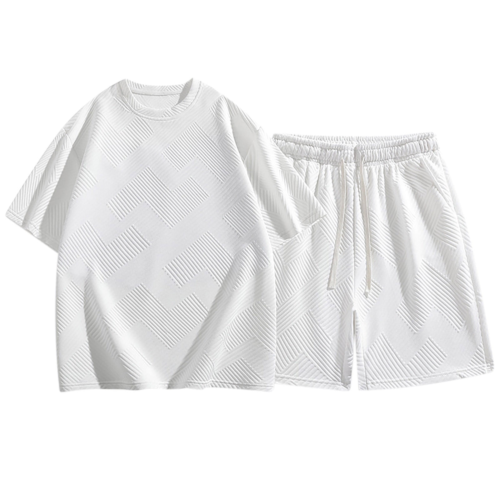 Chiccall Mens 2 Piece Loose Outfits Textured Crew Short Sleeve T Shirts ...