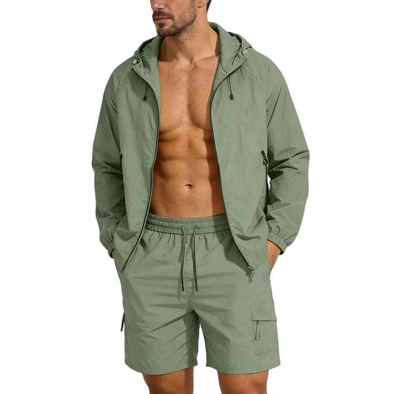 Chiccall Mens 2 Piece Outfits Stretch Full Zip Long Sleeve Hoodie Cargo ...