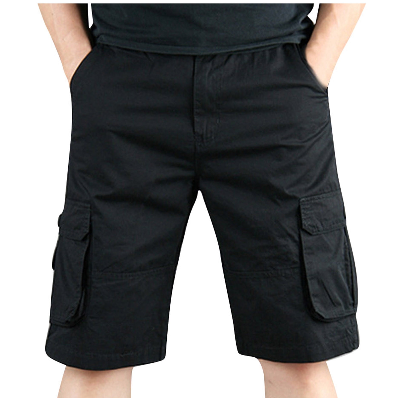 Chiccall Mens Button Multi-Pocket Shorts Summer Fashion Solid Loose Gym ...