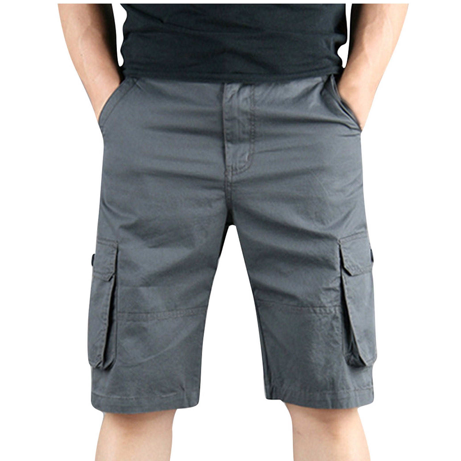 Chiccall Mens Button Multi-Pocket Shorts Summer Fashion Solid Loose Gym ...