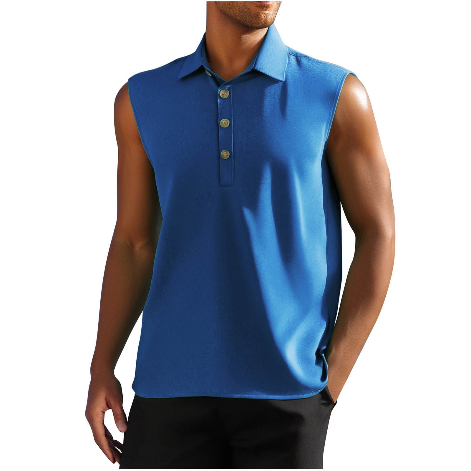 Chiccall Mens Button Sleeveless Shirts Solid Summer Casual Solid Muscle ...