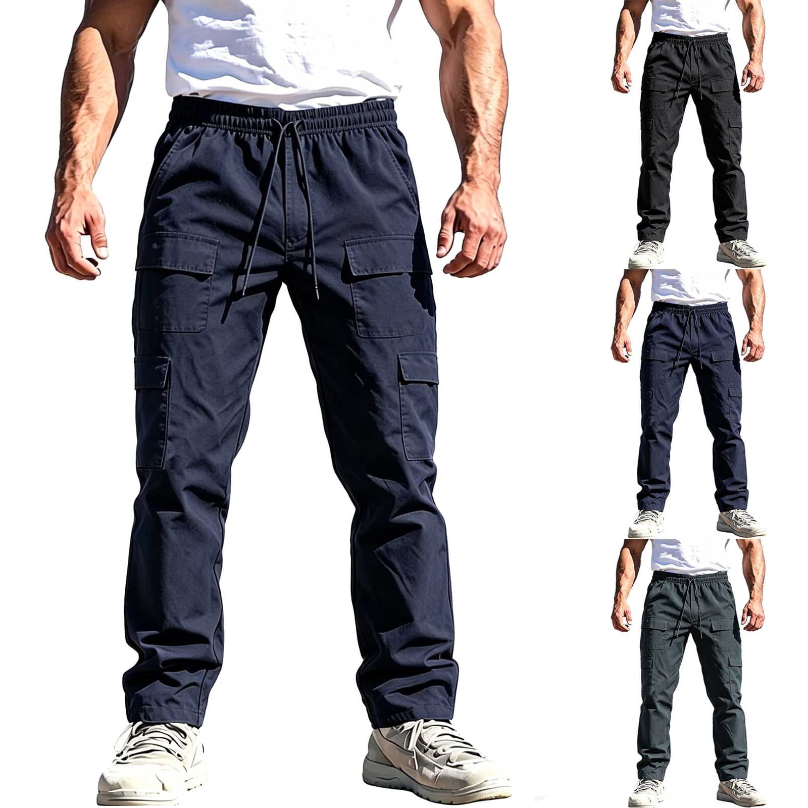 Chiccall Mens Cargo Joggers Casual Elastic Waist Straight Leg Outdoor ...