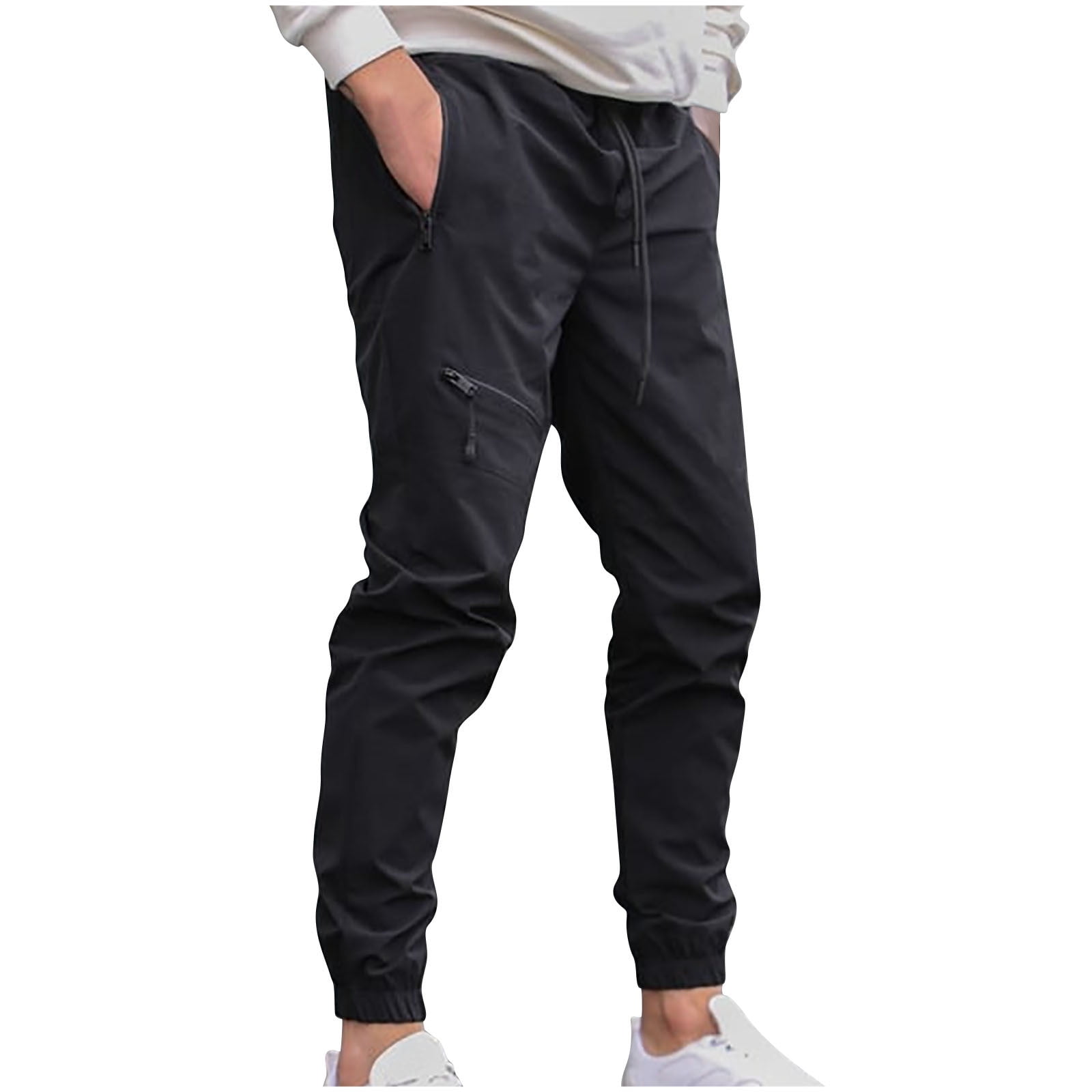 Chiccall Mens Cargo Pants with Zipper Pockets Casual Elastic Waist ...