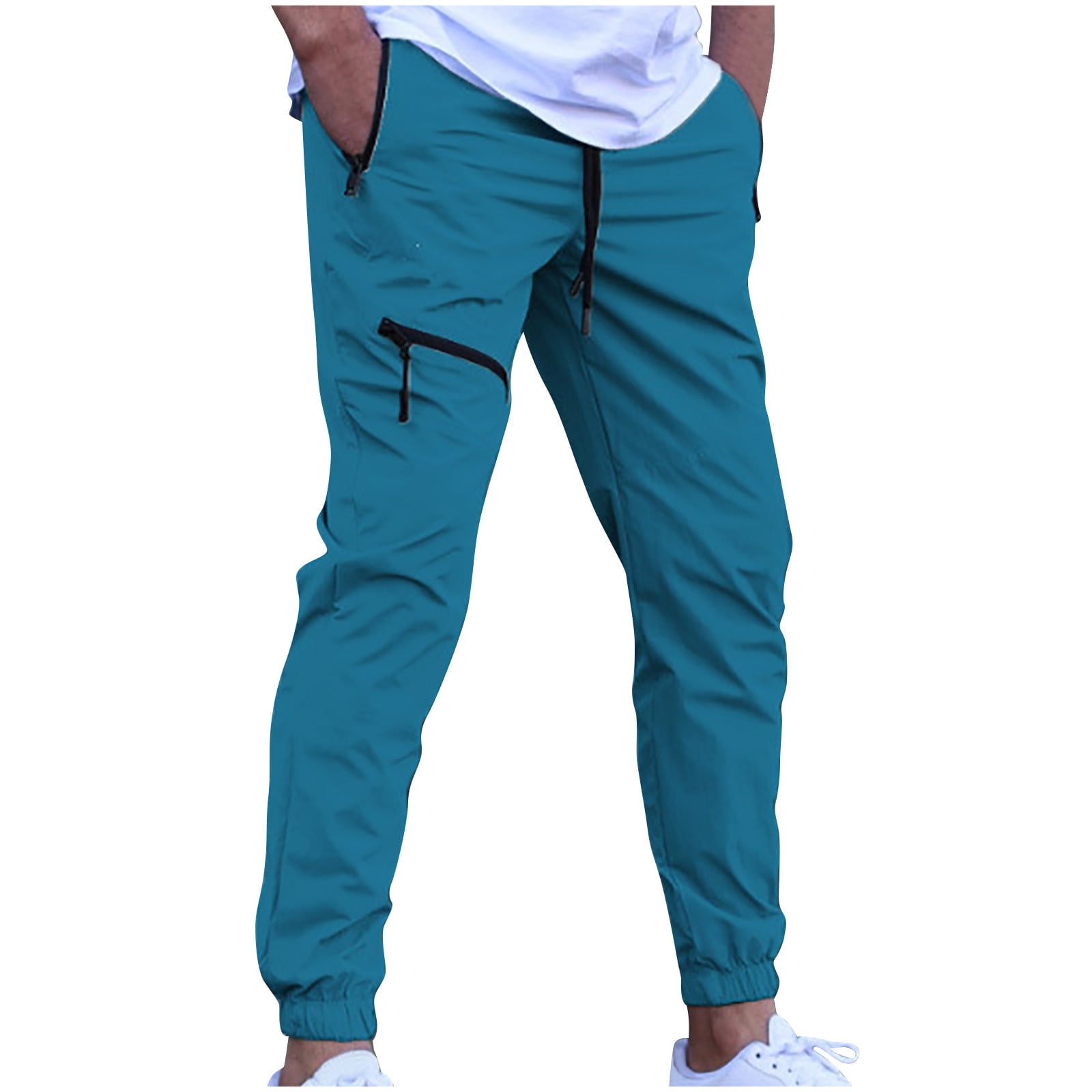 Chiccall Mens Cargo Pants with Zipper Pockets Casual Elastic Waist ...