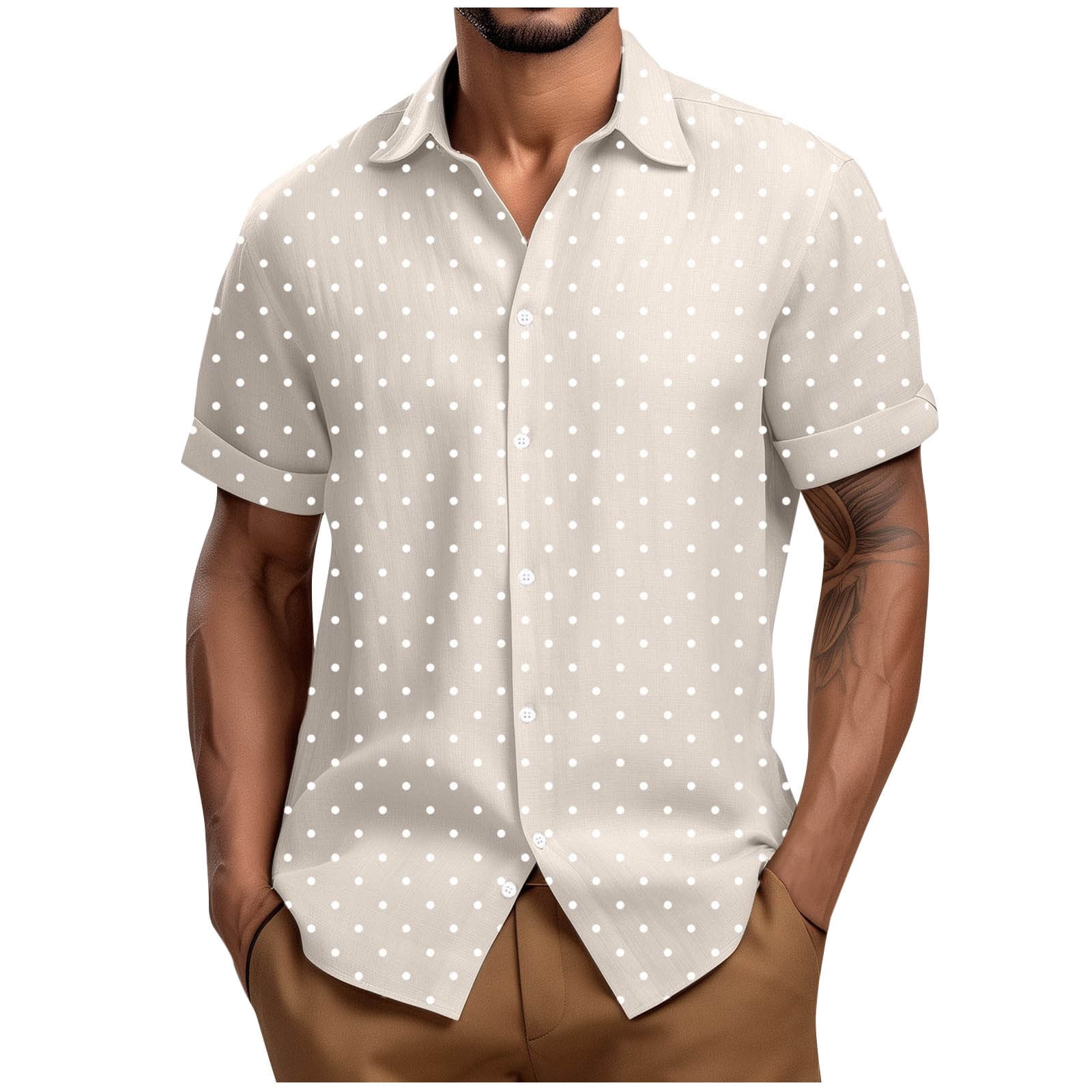 Chiccall Mens Casual Dot Shirts Button Down Short Sleeve 2025 Trend ...