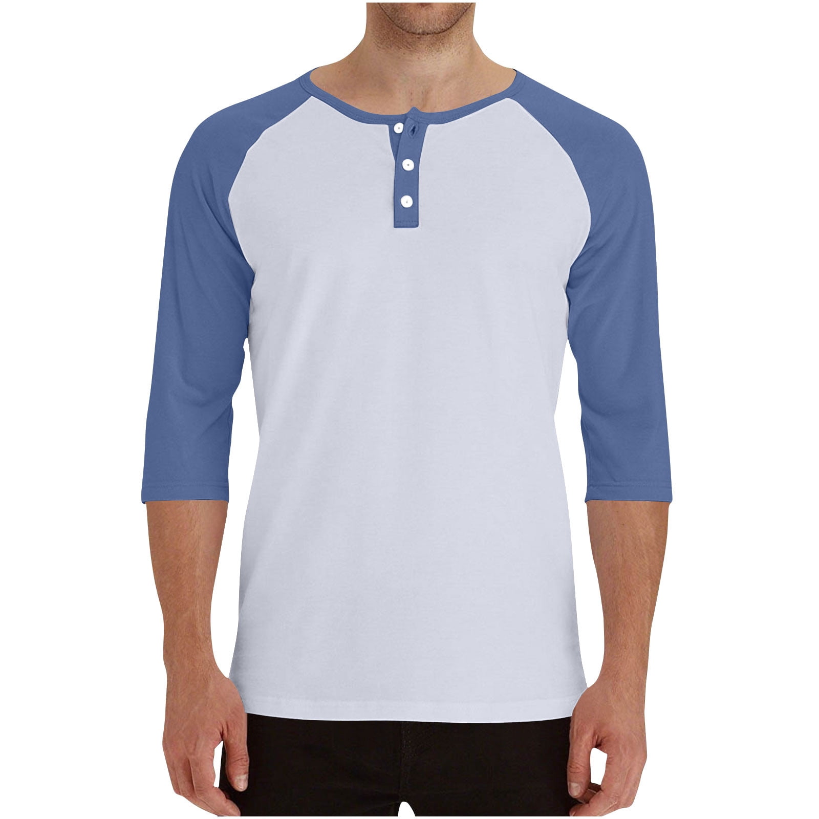 Chiccall Mens Casual Slim Fit Buttons T Shirts Raglan 3/4 Length Sleeve ...