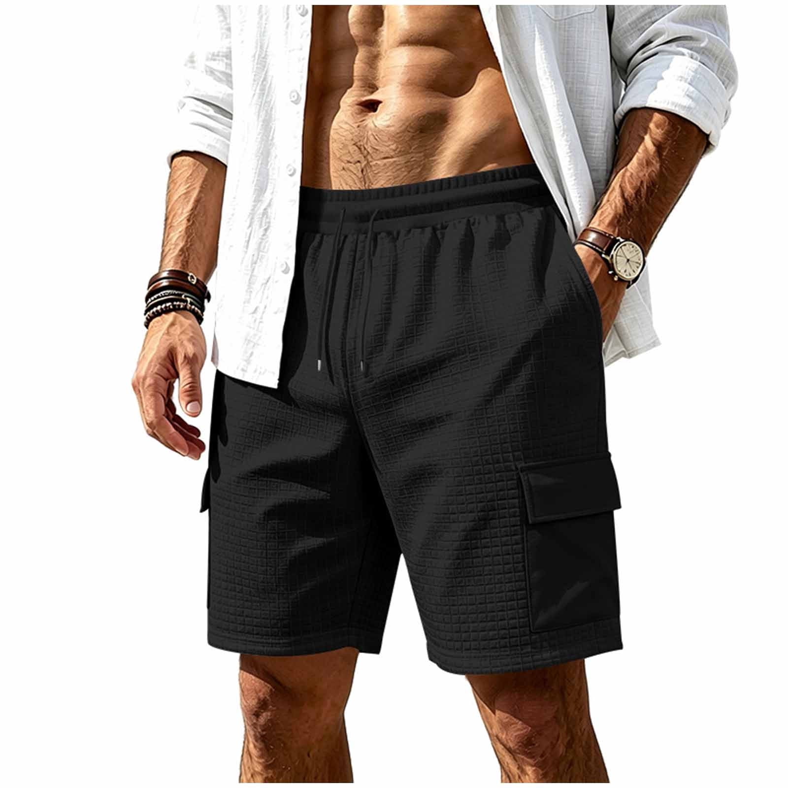 Chiccall Mens Casual Sweat Shorts Stretch Quited Cargo Shorts Summer ...