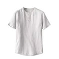 Chiccall Mens Cotton Linen Tees Breathable Lightweight Solid Button ...