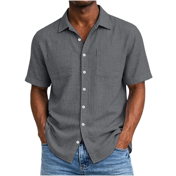 Chiccall Mens Cotton Shirts Cargo Breathable Button Down Solid Short ...