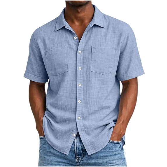 Chiccall Mens Cotton Shirts Cargo Breathable Button Down Solid Short ...