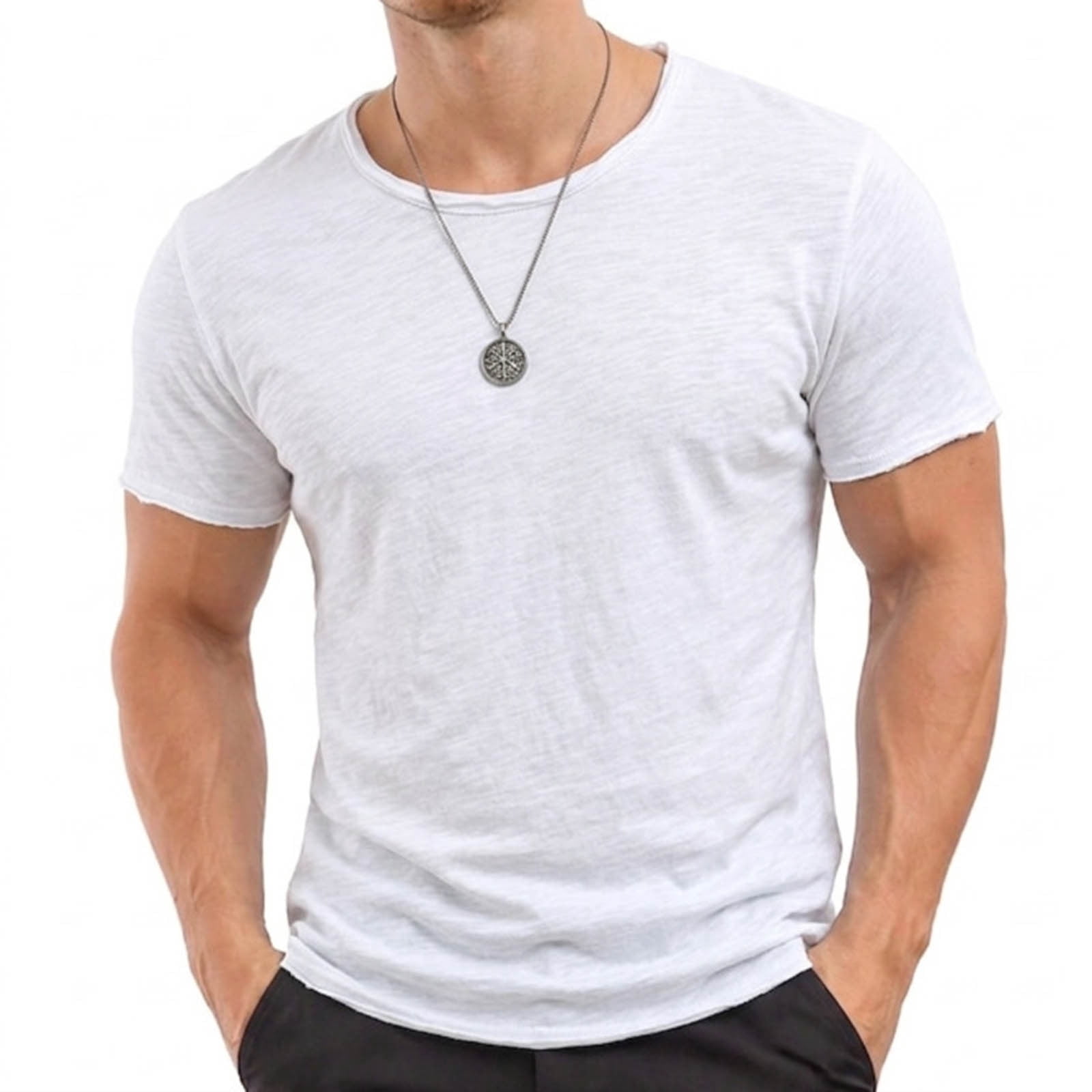 Chiccall Mens Cotton T Shirts Crew Neck Breathable Plus Size Short ...