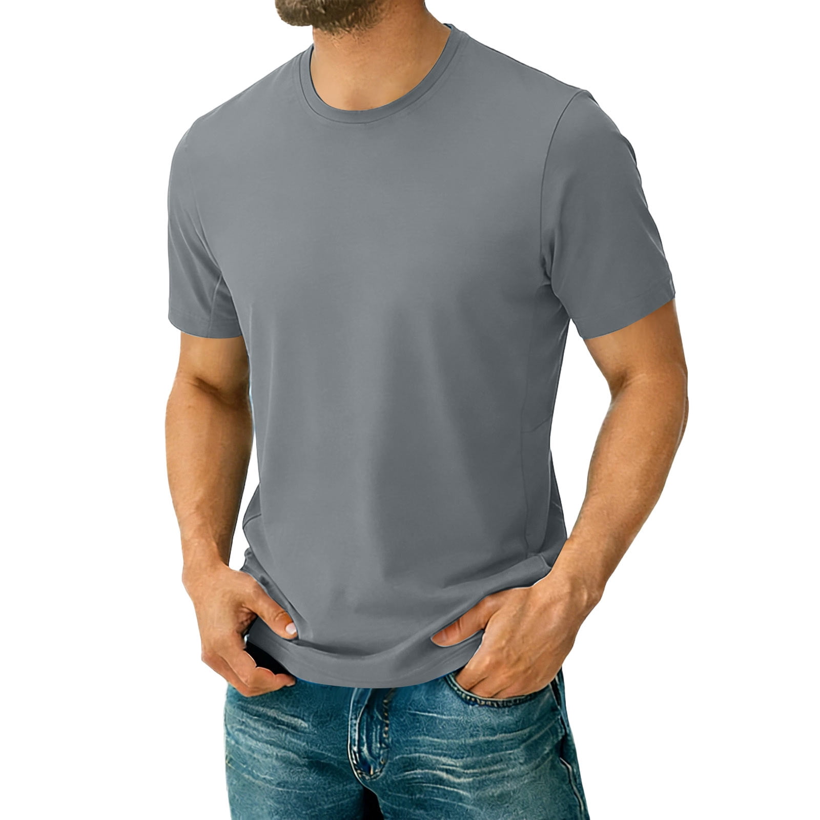 Chiccall Mens Crew Neck Tees Short Sleeve Quick Dry Solid Color T ...
