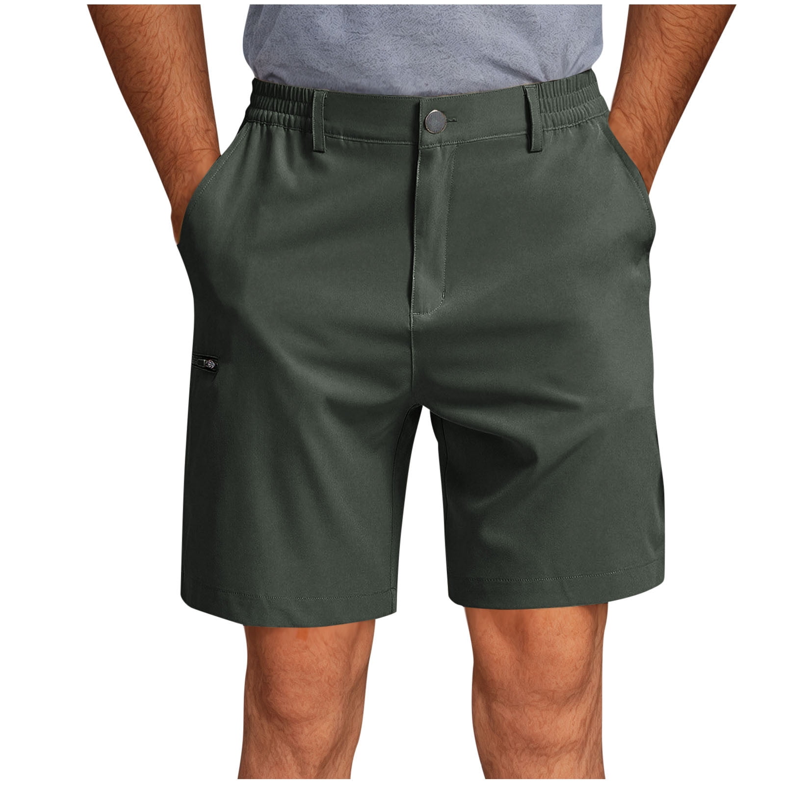 Chiccall Mens Elastic Waist Button Shorts Loose Solid Summer Cargo ...